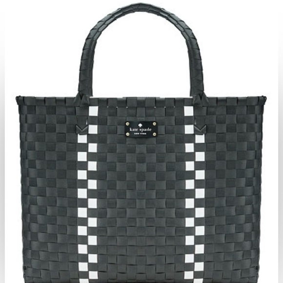 kate spade | Bags | Kate Spade Beach Basketweave Tote Bag Black With ...